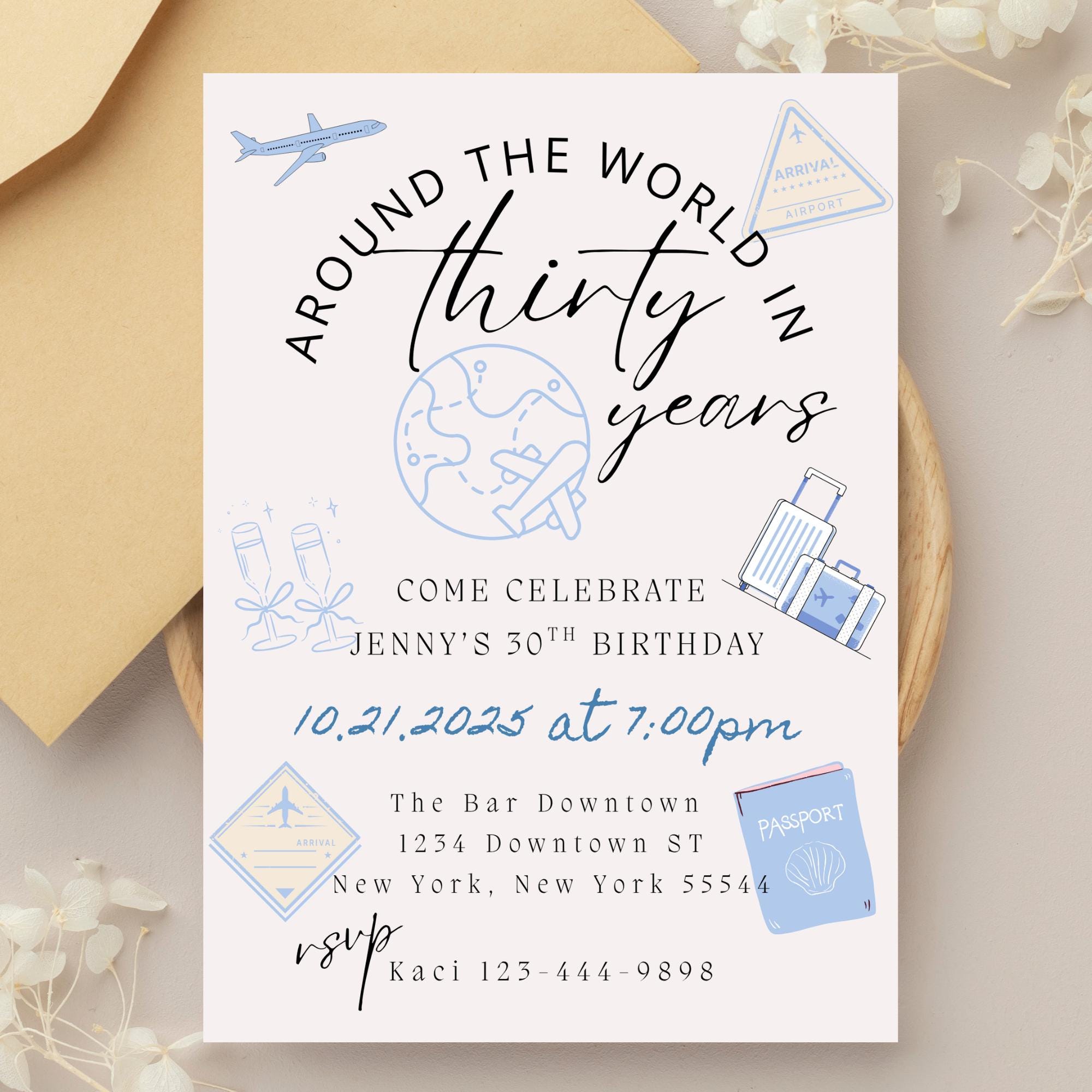 Editable Template “around the World in 30 Years” Birthday Invitation ...