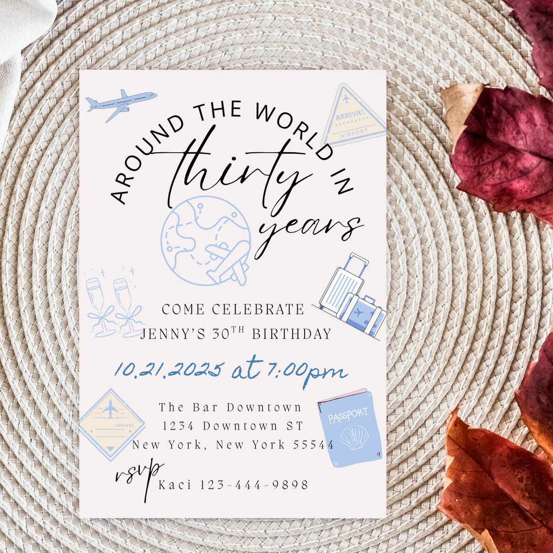 Editable Template “around the World in 30 Years” Birthday Invitation ...