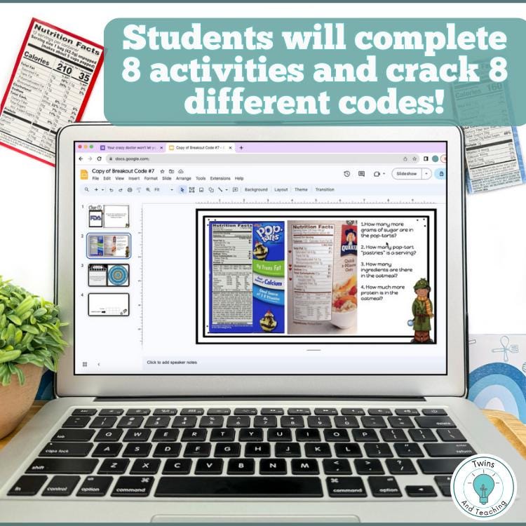Digital Escape Room Nutrition Activity - Teen Life Skills Food Label ...
