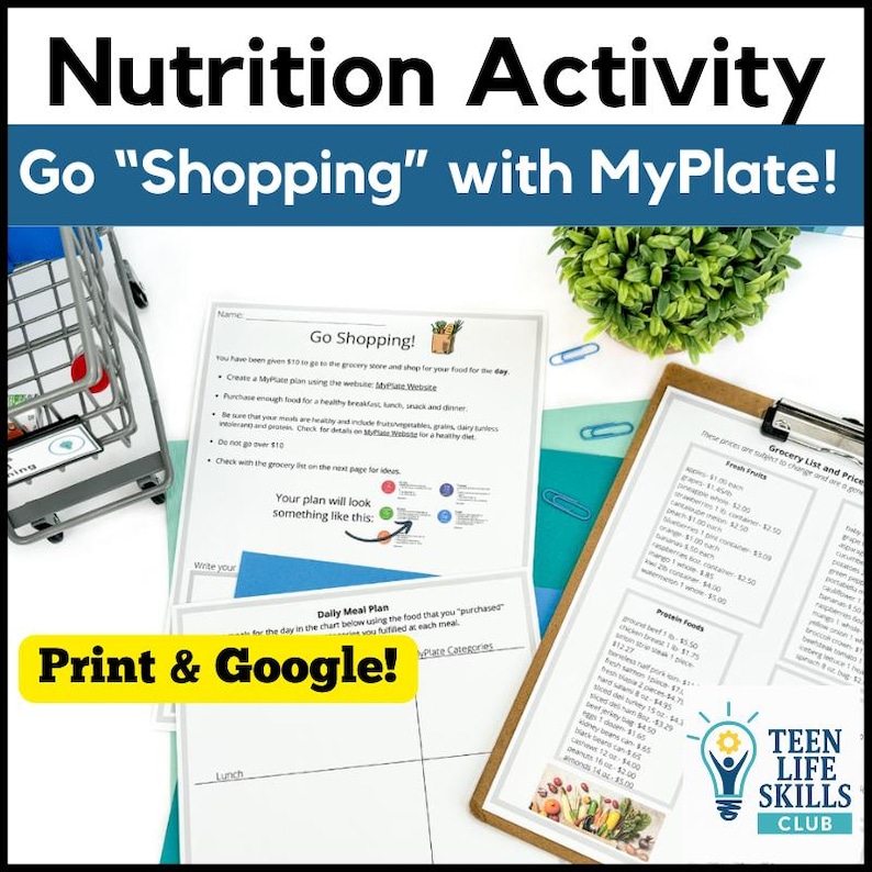 Myplate Meal Planning Activity – Teen Nutrition & Budgeting (printable ...