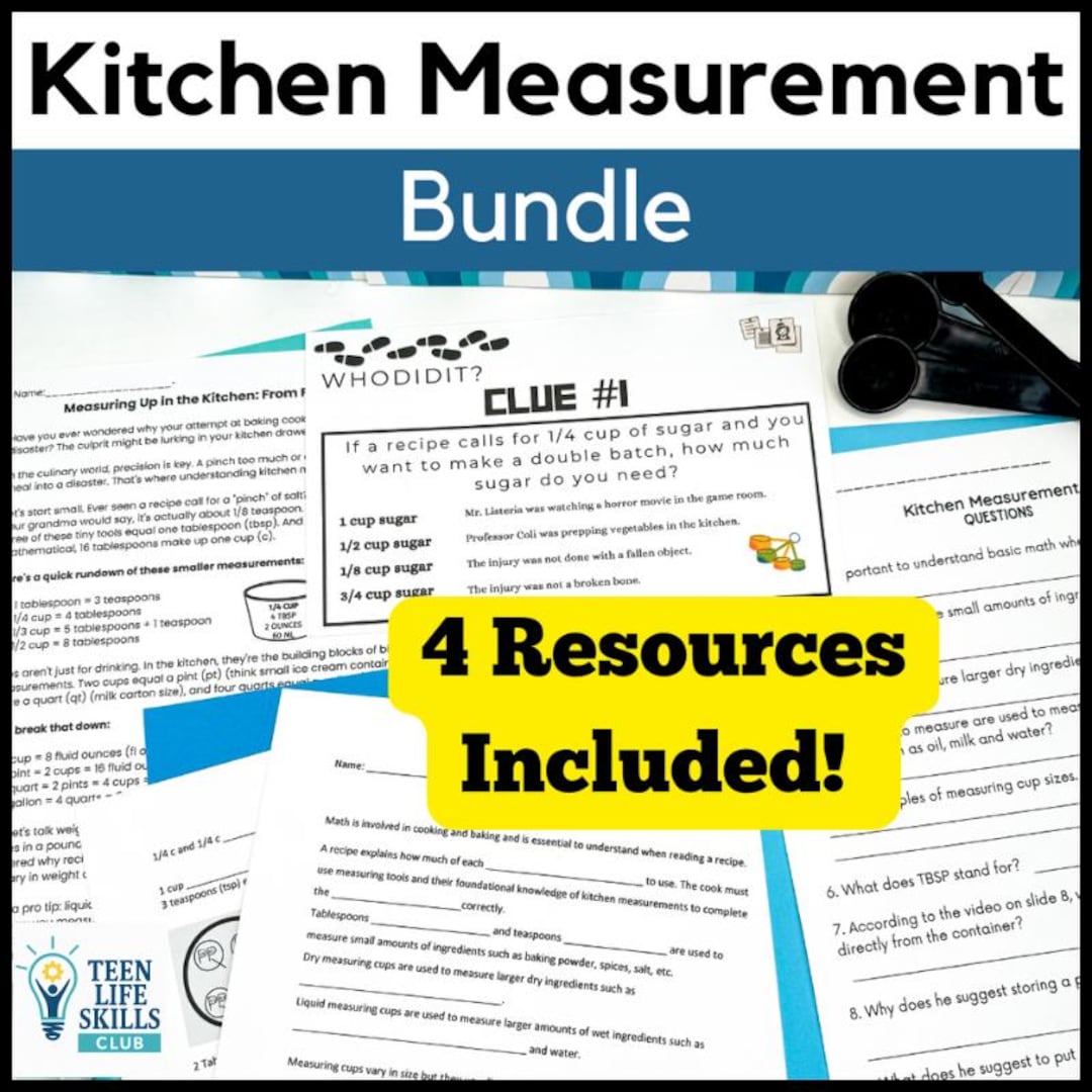 Kitchen Measurement Worksheets | Cooking Math Activities | Life Skills ...