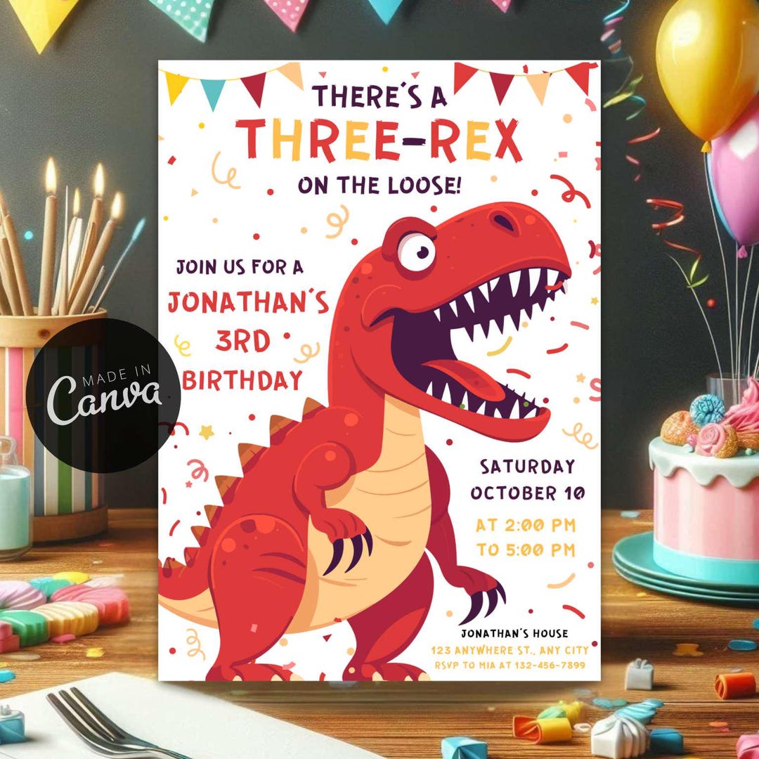 Editable Dinosaur Birthday Invitation, Three Rex Party Template, Kids ...
