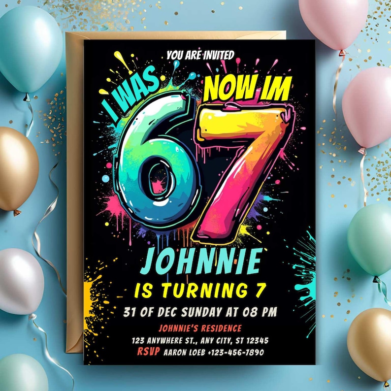 Editable Kids 7th Birthday Invitation, Splash Text Party (digital Evite) - Etsy