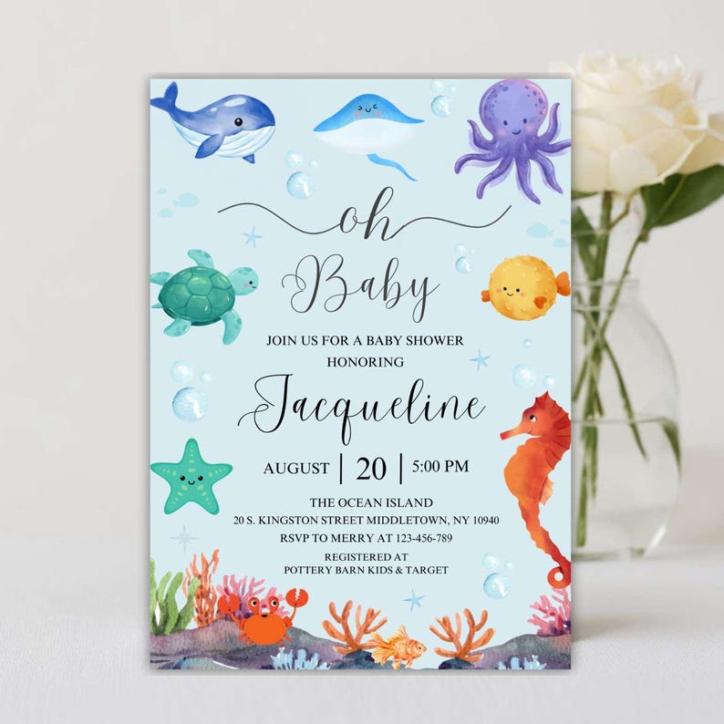 Editable Under the Sea Baby Shower Invitation, Ocean Party Template ...