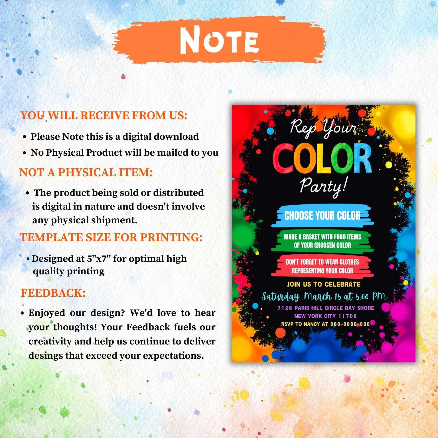Editable Colour Birthday Invitation, Rainbow Theme Digital Invite ...