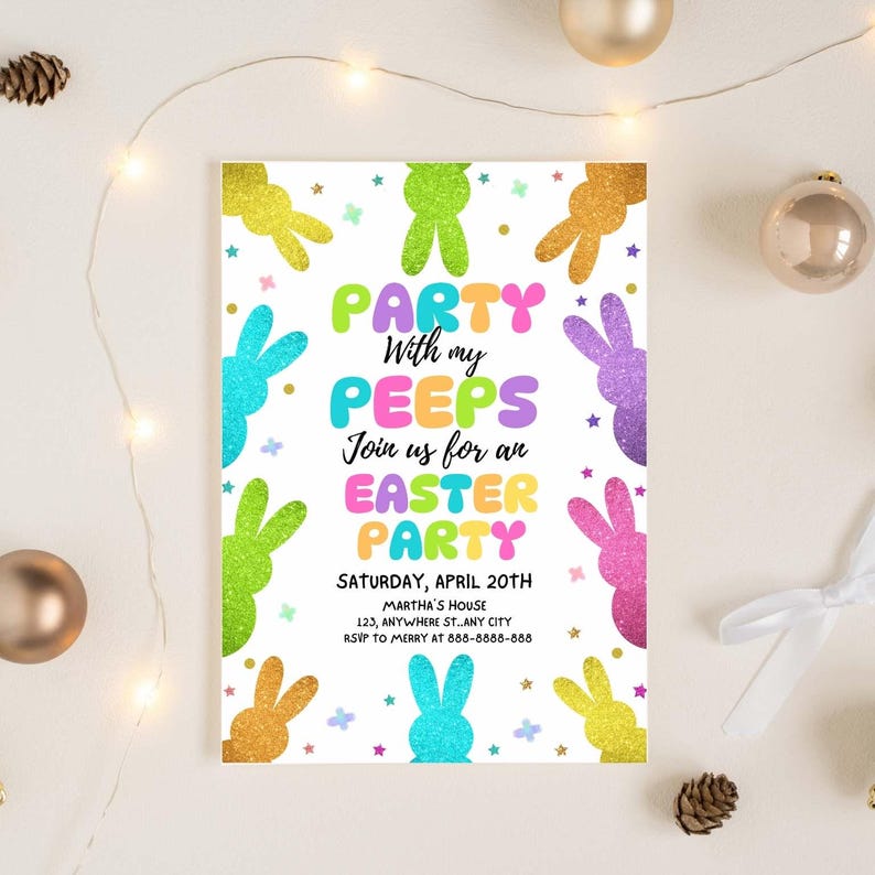 Editable Peeps Easter Invitation, Bunnies Egg Hunt Template, Party With ...