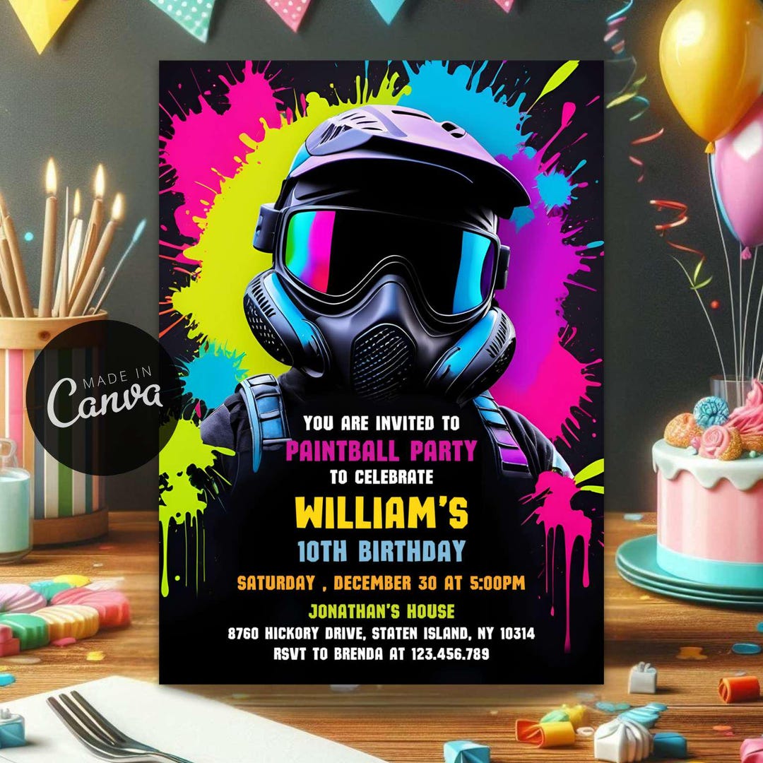 Editable Paintball Invitation, Paint Ball Birthday Invite, Paintball ...