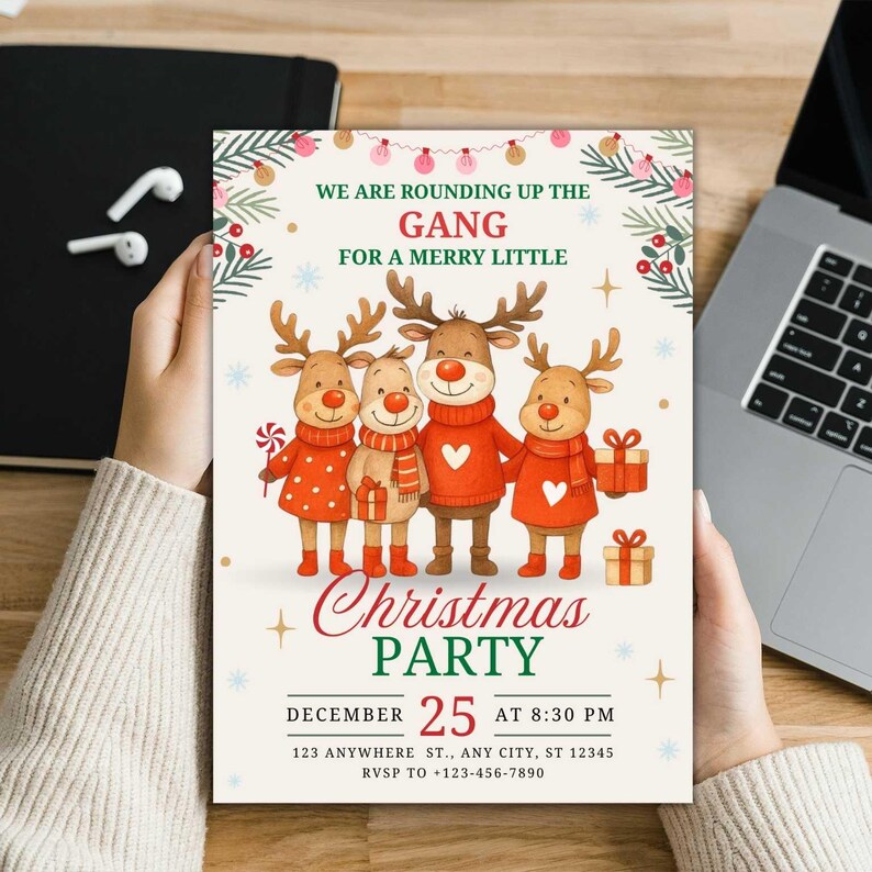 Editable Rudolph Christmas Party Invitation, Digital Holiday Evite ...