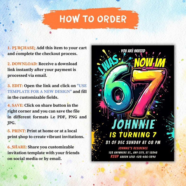 Editable Six Seven Birthday Invitation, I Was 6 Now I’m 7 Party ...