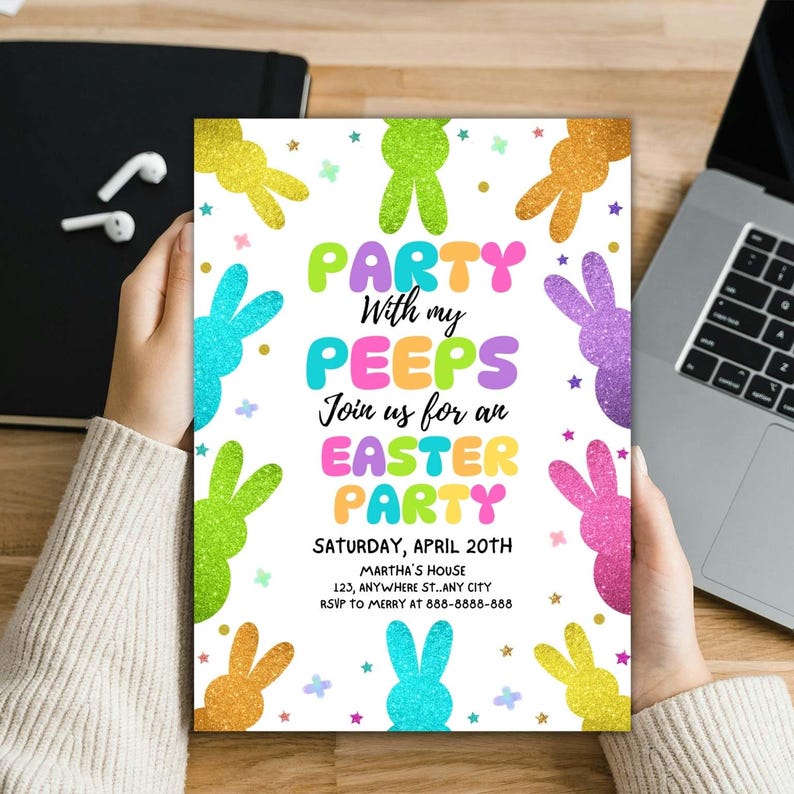 Editable Peeps Easter Invitation, Bunnies Egg Hunt Template, Party With ...