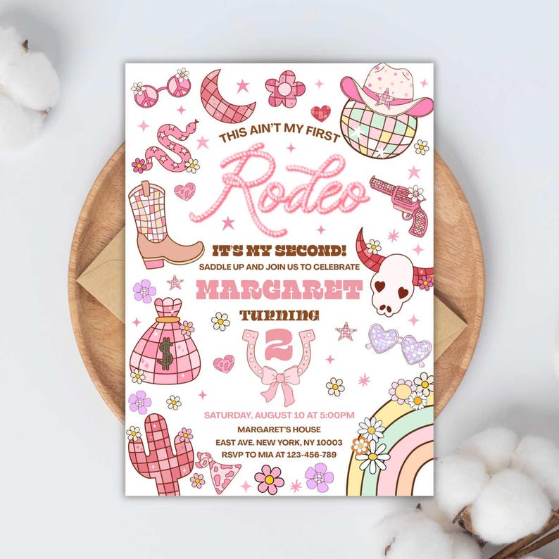 Editable Cowgirl Rodeo Birthday Invitation, Pink Disco Cowgirl Party ...