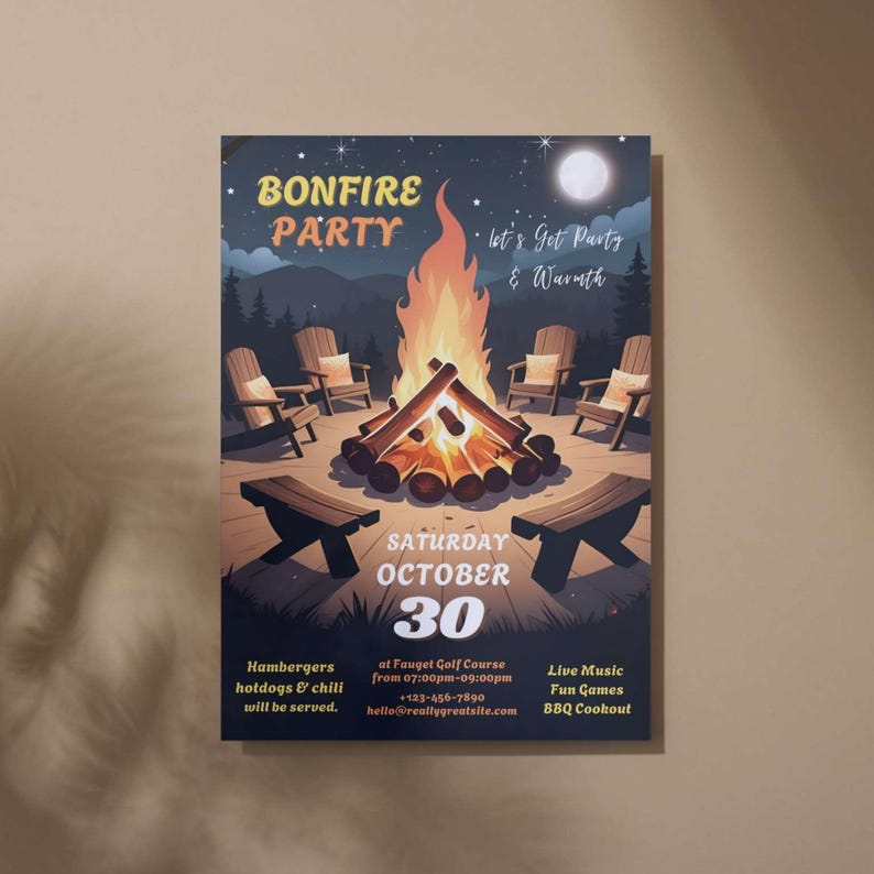 Editable Bonfire Birthday Invitation, Backyard Campfire Template, S ...