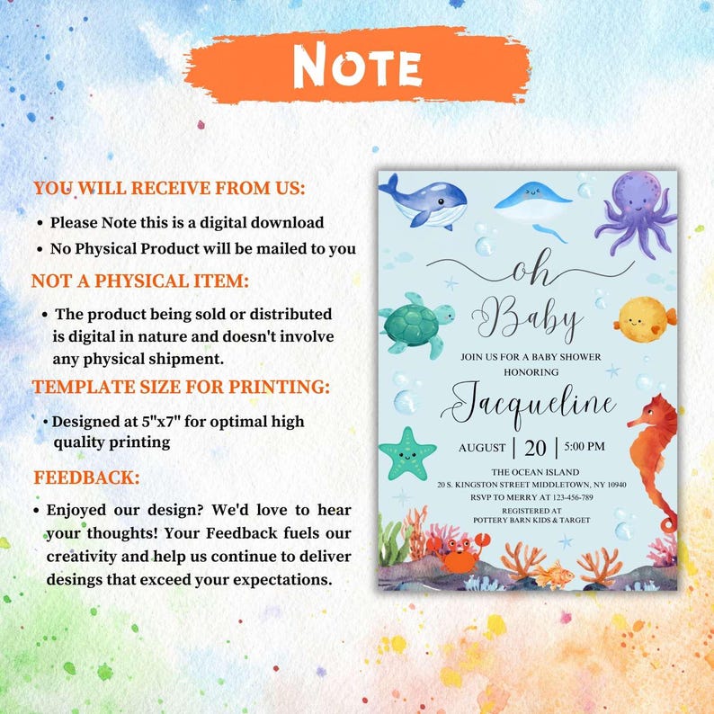 Editable Under the Sea Baby Shower Invitation, Ocean Party Template ...