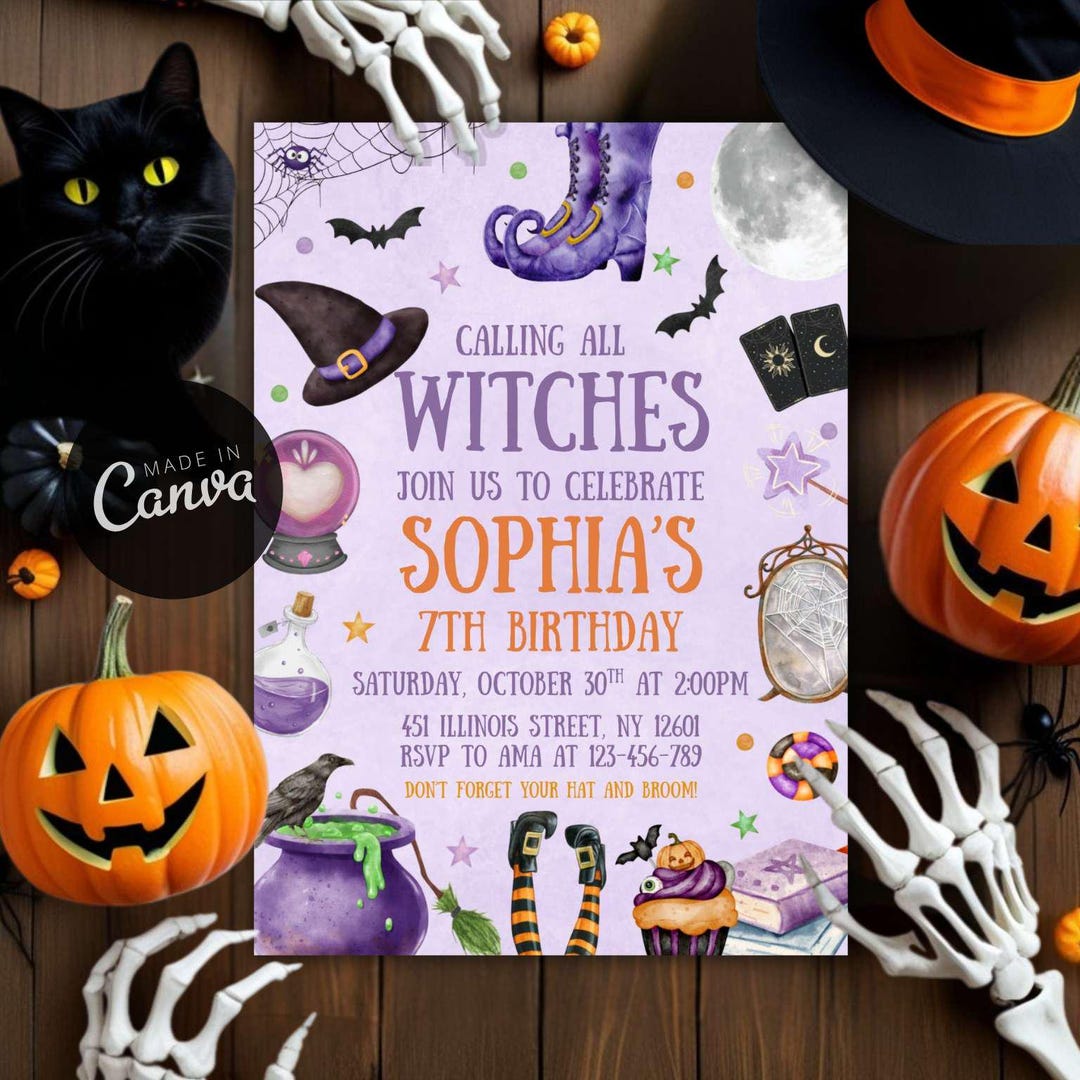 Editable Witch Party Invitation, Girl's Halloween Evite, Witchcraft ...