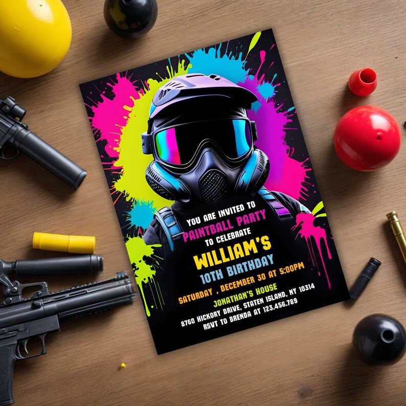 Editable Paintball Invitation, Paint Ball Birthday Invite, Paintball ...