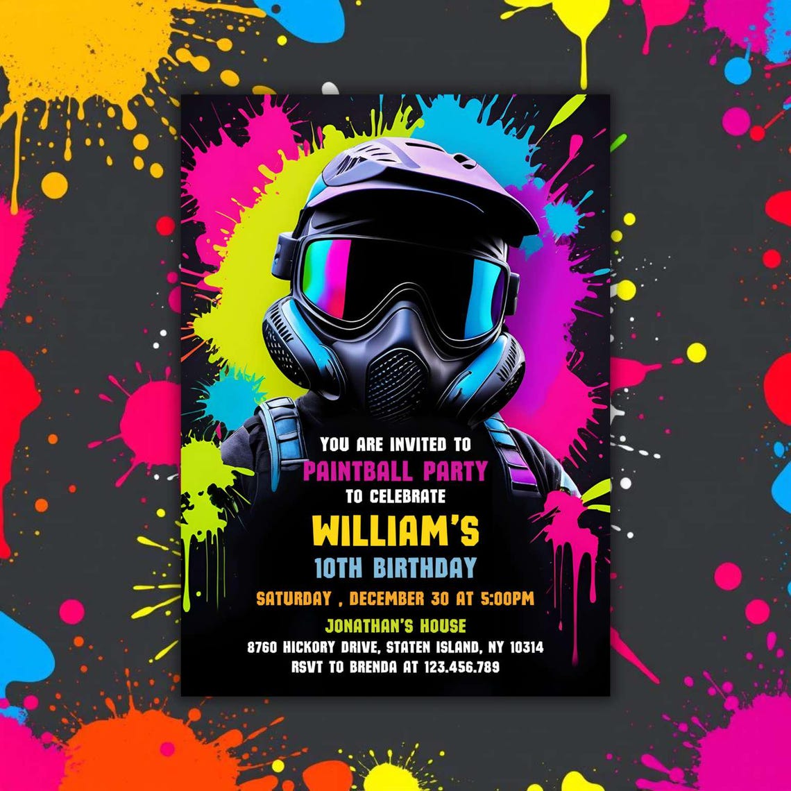 Editable Paintball Invitation, Paint Ball Birthday Invite, Paintball ...