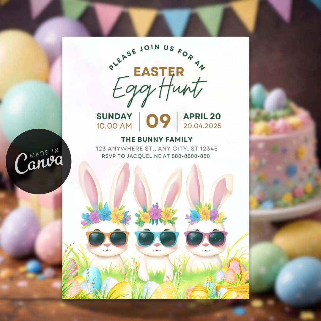Editable Party With My Peeps Invitation, Bunny Egg Hunt Template ...