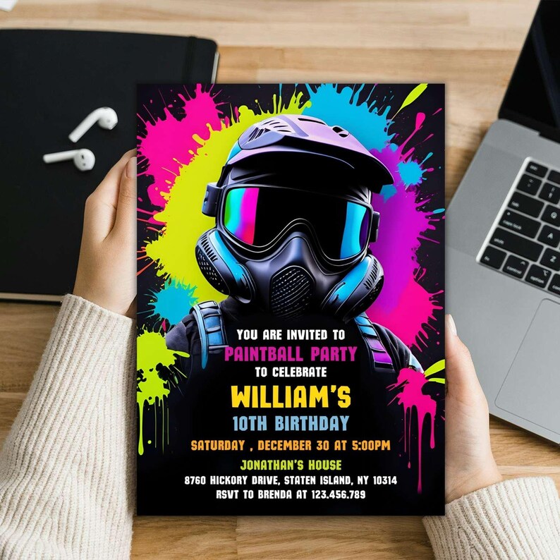Editable Paintball Invitation, Paint Ball Birthday Invite, Paintball ...