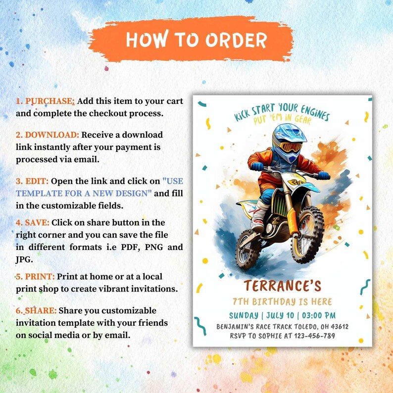 Editable Dirt Bike Birthday Invitation, Motocross Boys Party Invite ...