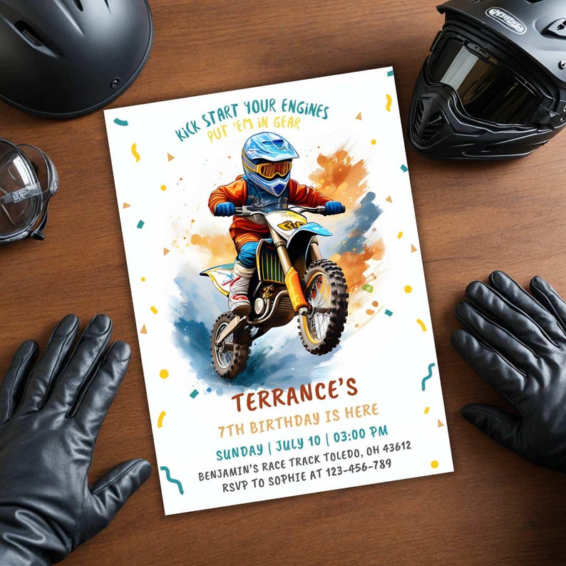 Editable Dirt Bike Birthday Invitation, Motocross Boys Party Invite ...