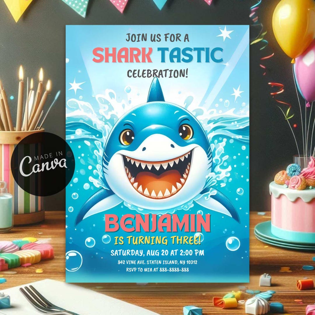 Editable Shark Birthday Invitation, Jawsome Invites, Shark Kids Party ...