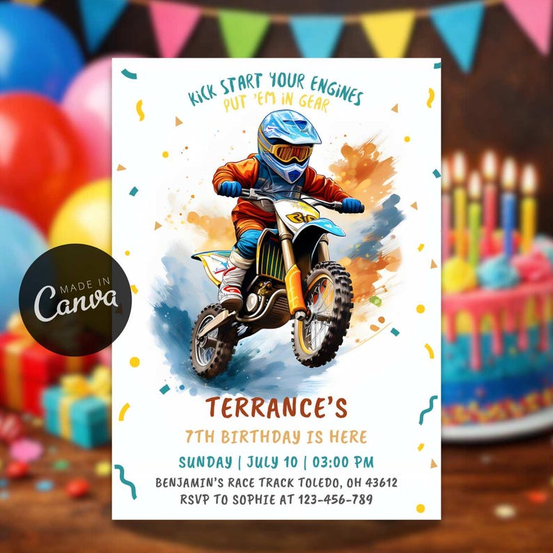 Editable Dirt Bike Birthday Invitation, Motocross Boys Party Invite ...