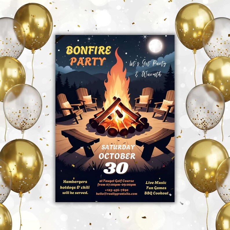 Editable Bonfire Birthday Invitation, Backyard Campfire Template, S ...