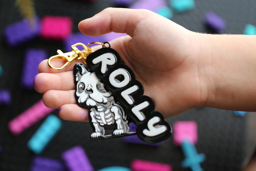 Custom NAME Skeleton Frenchie Keychain - Etsy