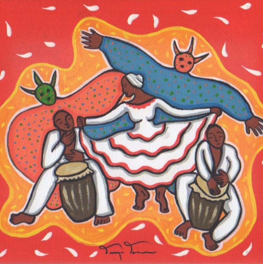 Baile de bomba de Puerto Rico con vejigantes, reproducción u original ...