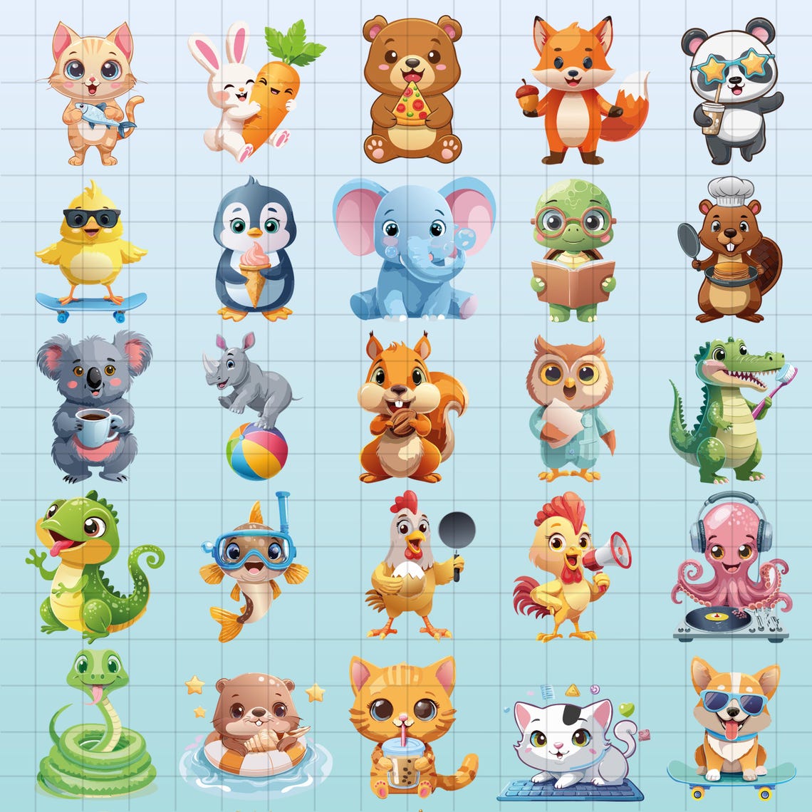 Cute Chibi Animal Clipart Bundle – 50 PNG + Sticker + SVG Cute Animal ...