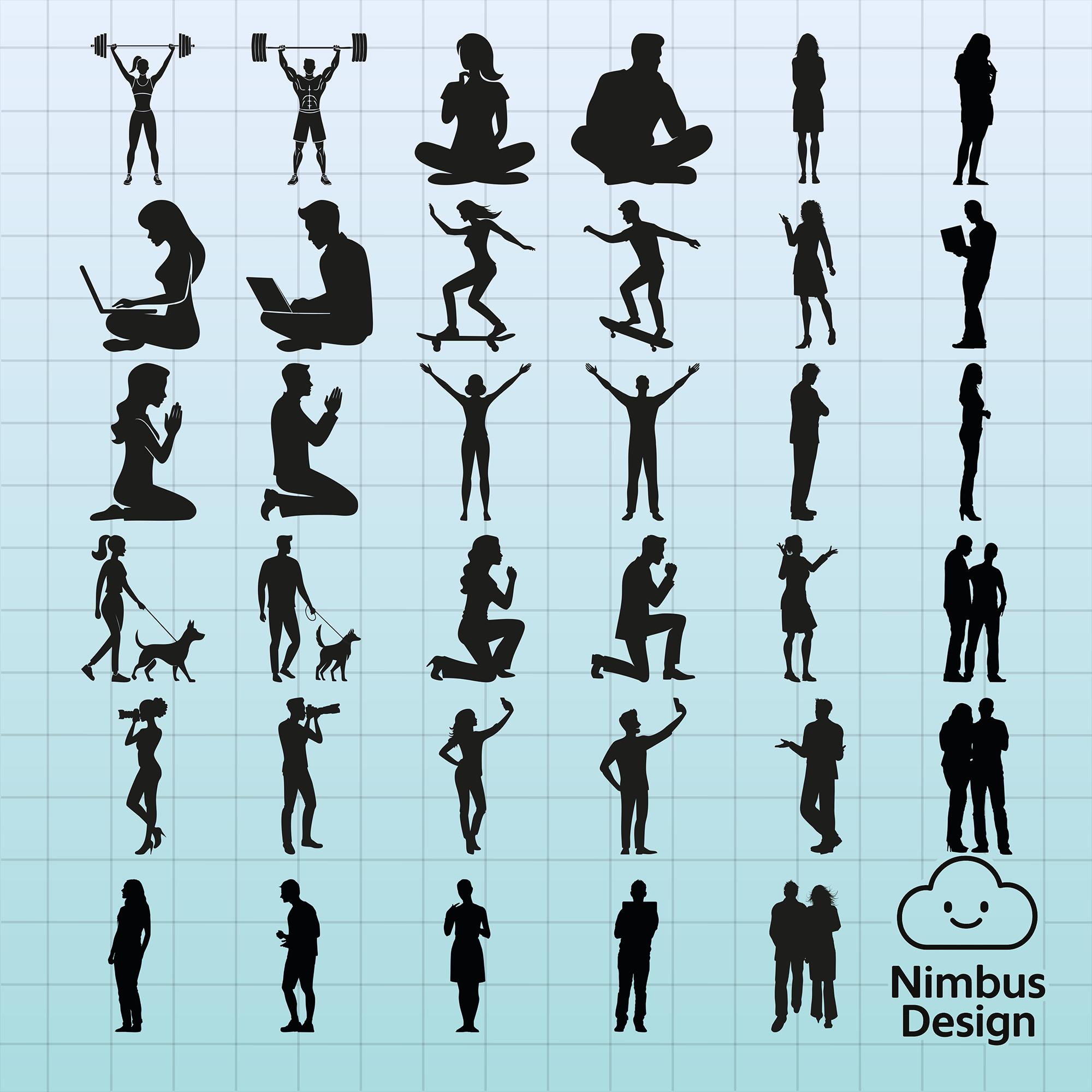 159 People Silhouette SVG Bundle, People SVG Pack, Human Figures ...