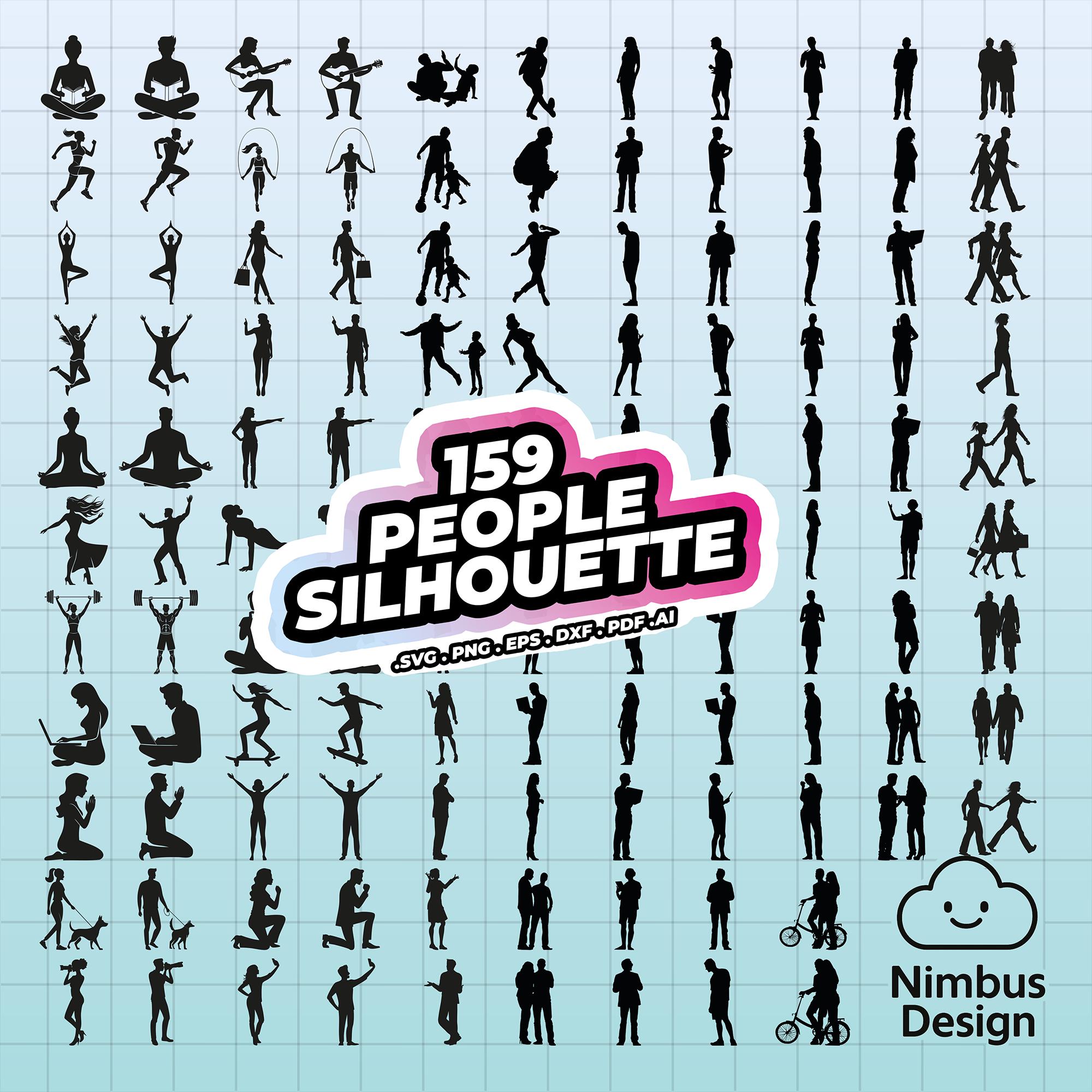 159 People Silhouette SVG Bundle, People SVG Pack, Human Figures ...