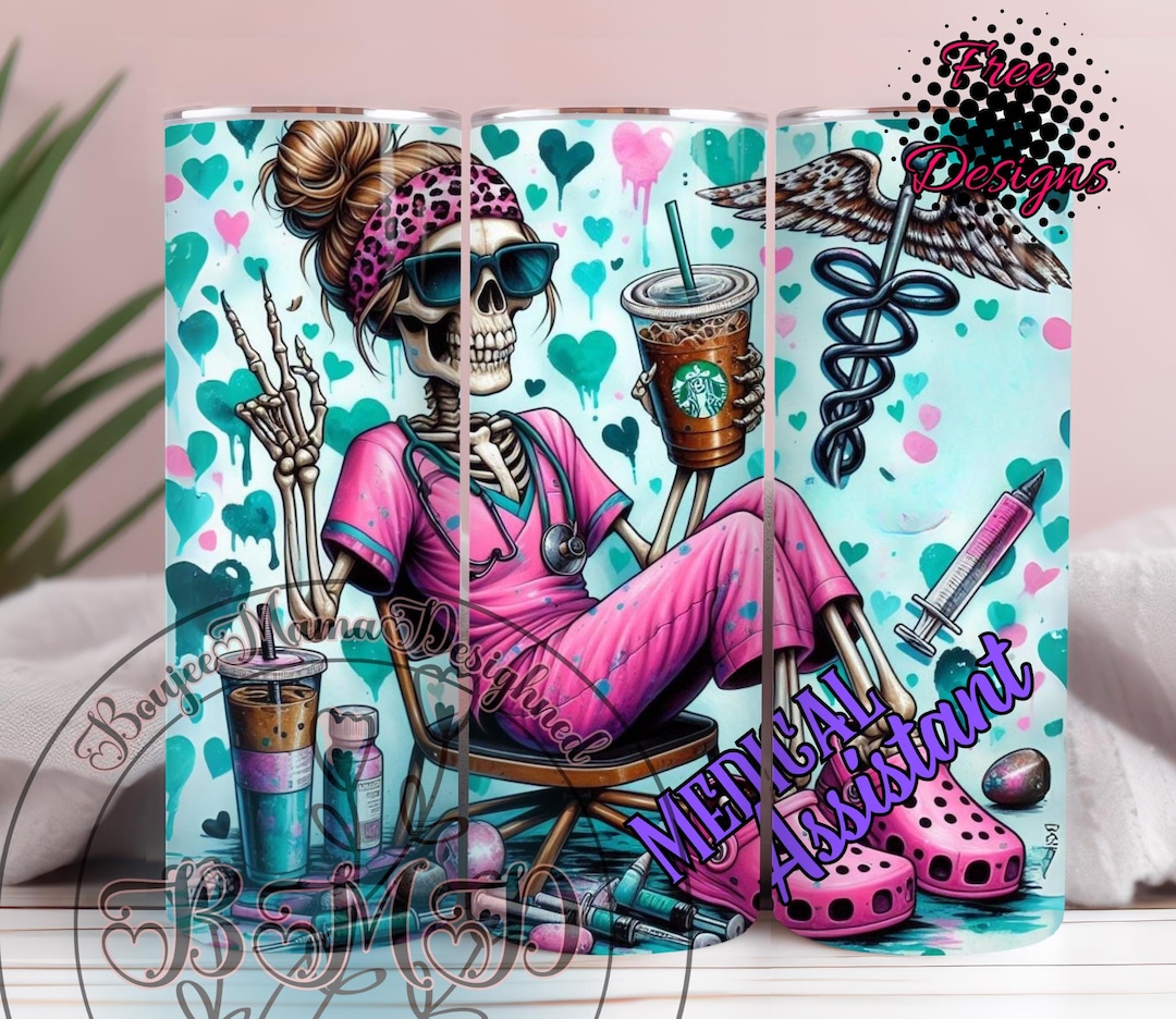 Medical Assistant Pink and Teal Print 20oz Tumbler Wrap, Skeleton ...