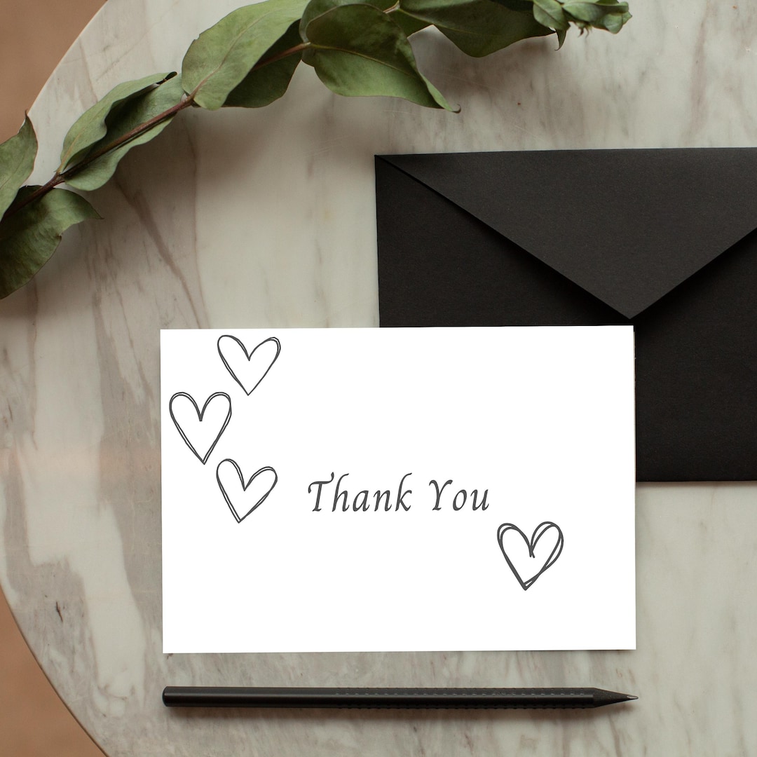Gray Hearts Thank You Card | Printable Digital Instant Download | 5in X ...