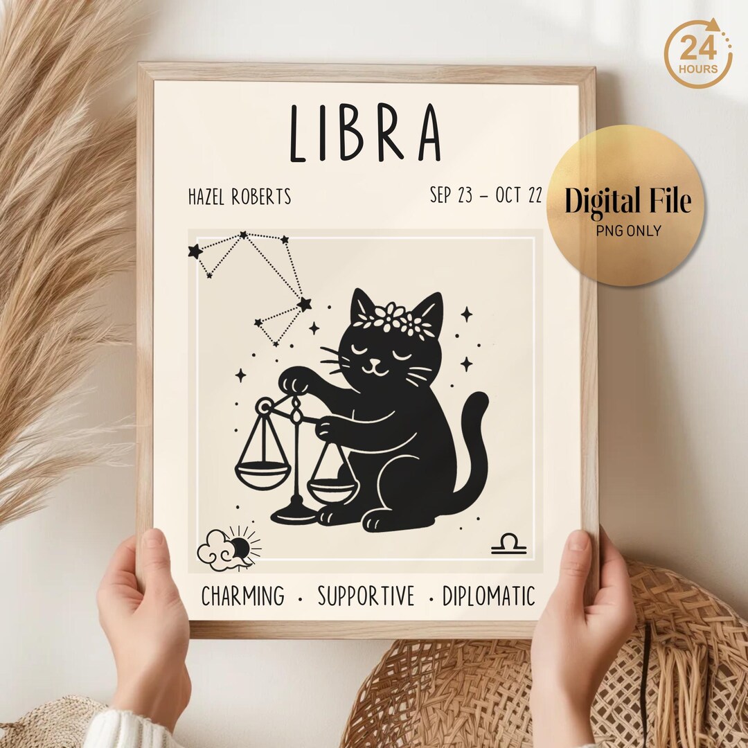 Personalized Libra Cat Poster: Boho Zodiac Print (digital File) - Etsy