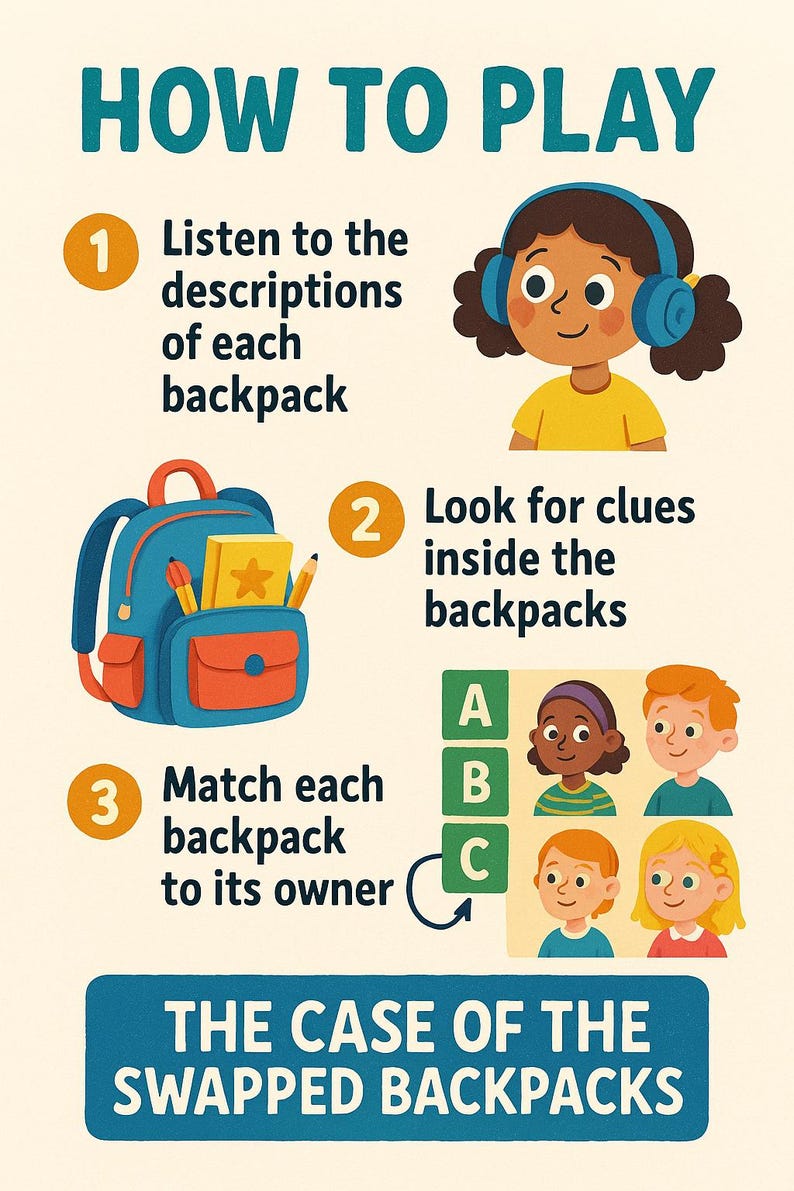 The Case of the Swapped Backpacks – Printable Detective Matching Game ...