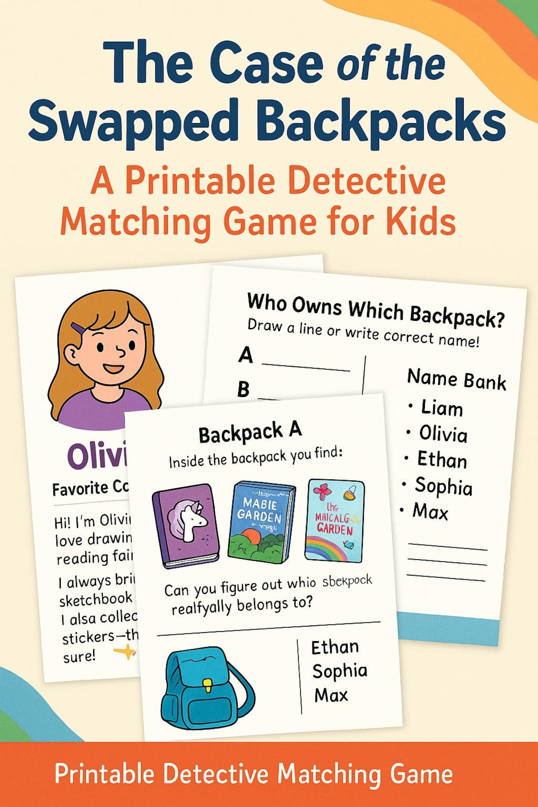 The Case of the Swapped Backpacks – Printable Detective Matching Game ...