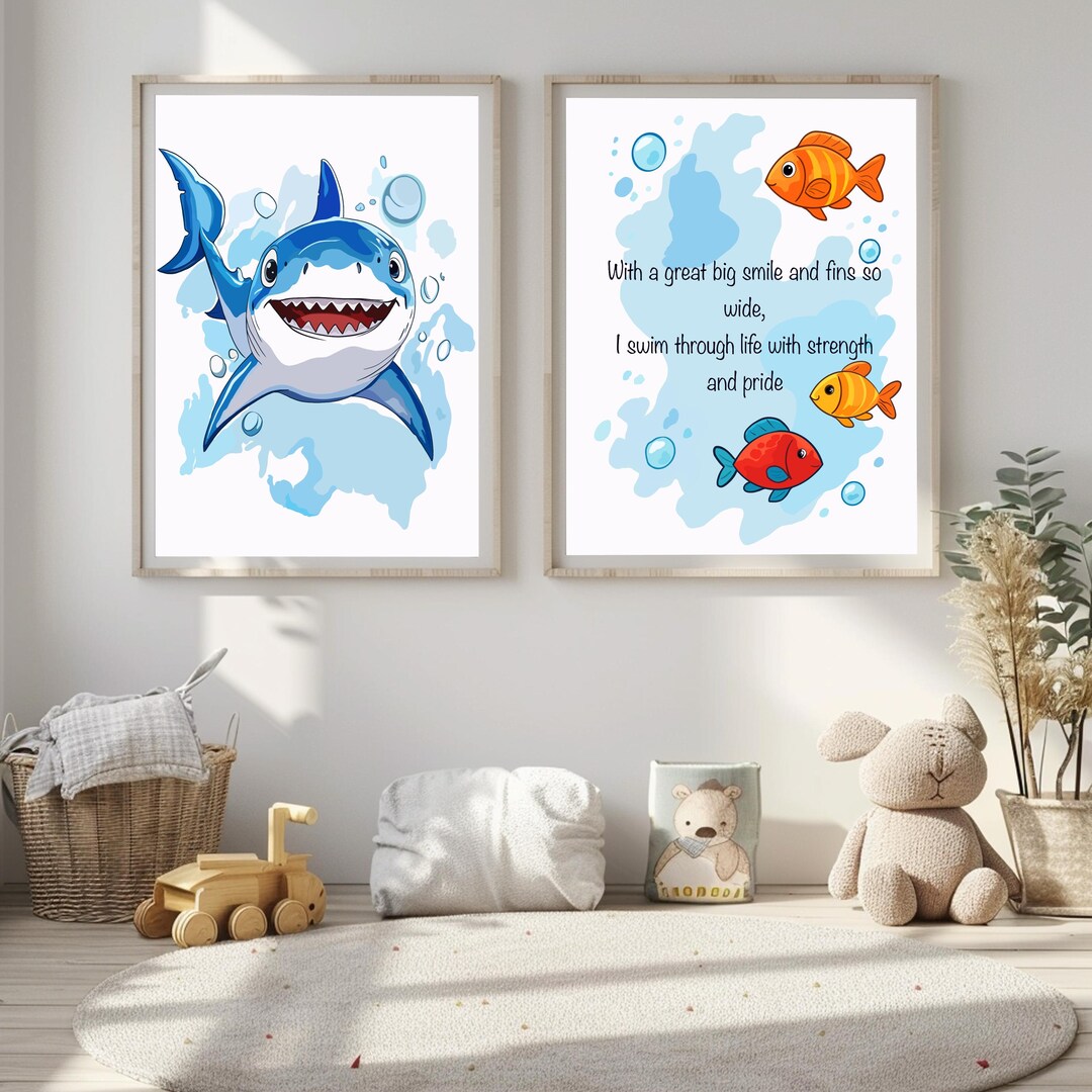 Affirmation Poster for Kids – Printable Ocean Wall Art – Cute Shark and ...