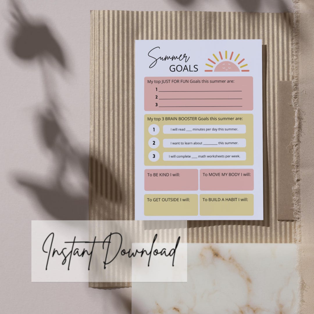 Summer Goals Worksheet for Kids – 5 Color Options + Parent Guide - A ...