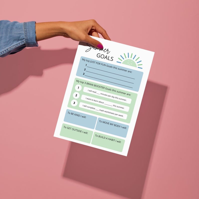 Summer Goals Worksheet for Kids – 5 Color Options + Parent Guide - A ...