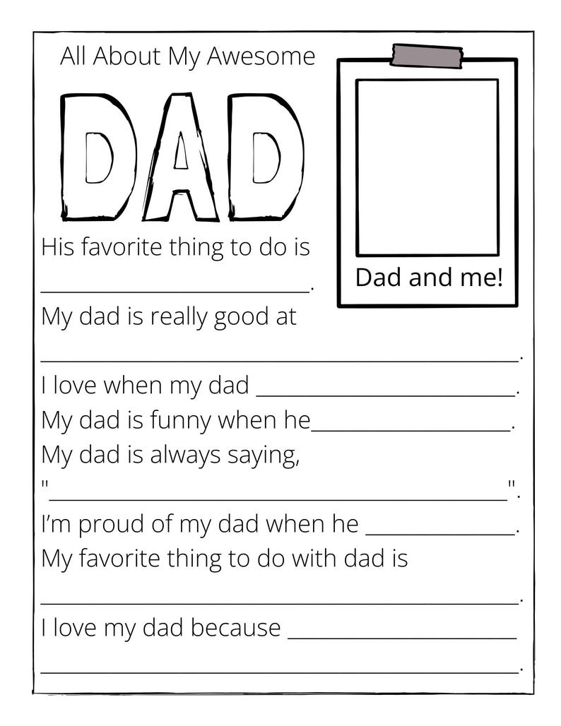 All About My Dad Coloring Page – Printable Father’s Day Activity for ...