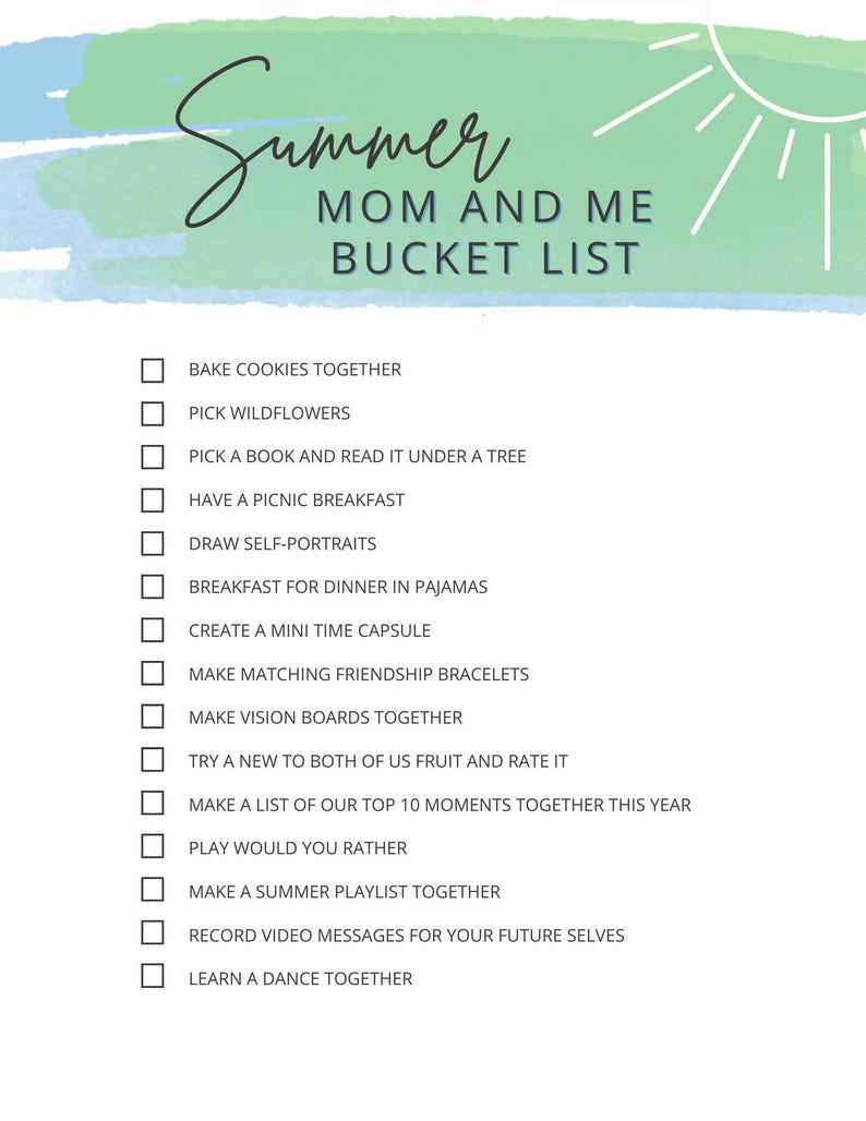 Mom and Me Summer Bucket List Printable – Fun Activities for Moms and ...
