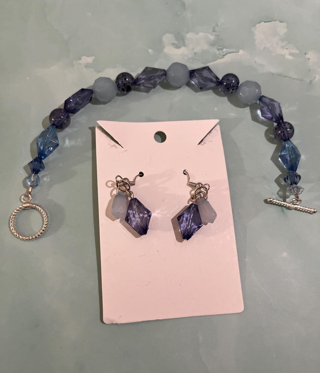 Blue Beaded Jewelry Set - Etsy