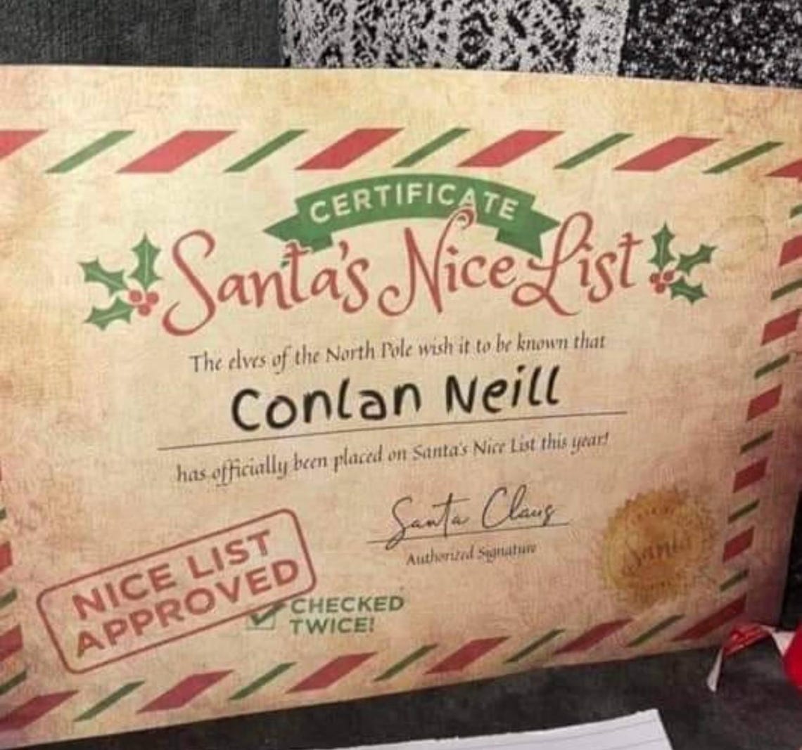 Santas Official Nice List Certificate - Etsy
