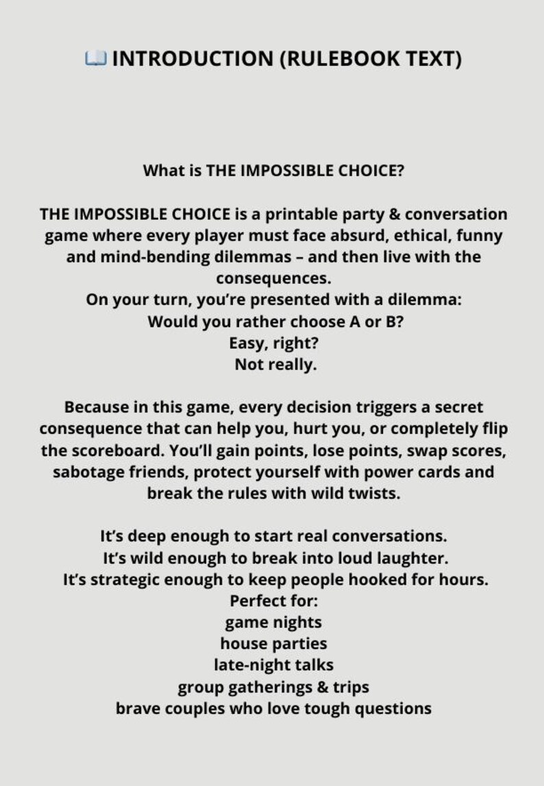 THE IMPOSSIBLE CHOICE™ – Printable Party Game - 150 Cards - Instant ...