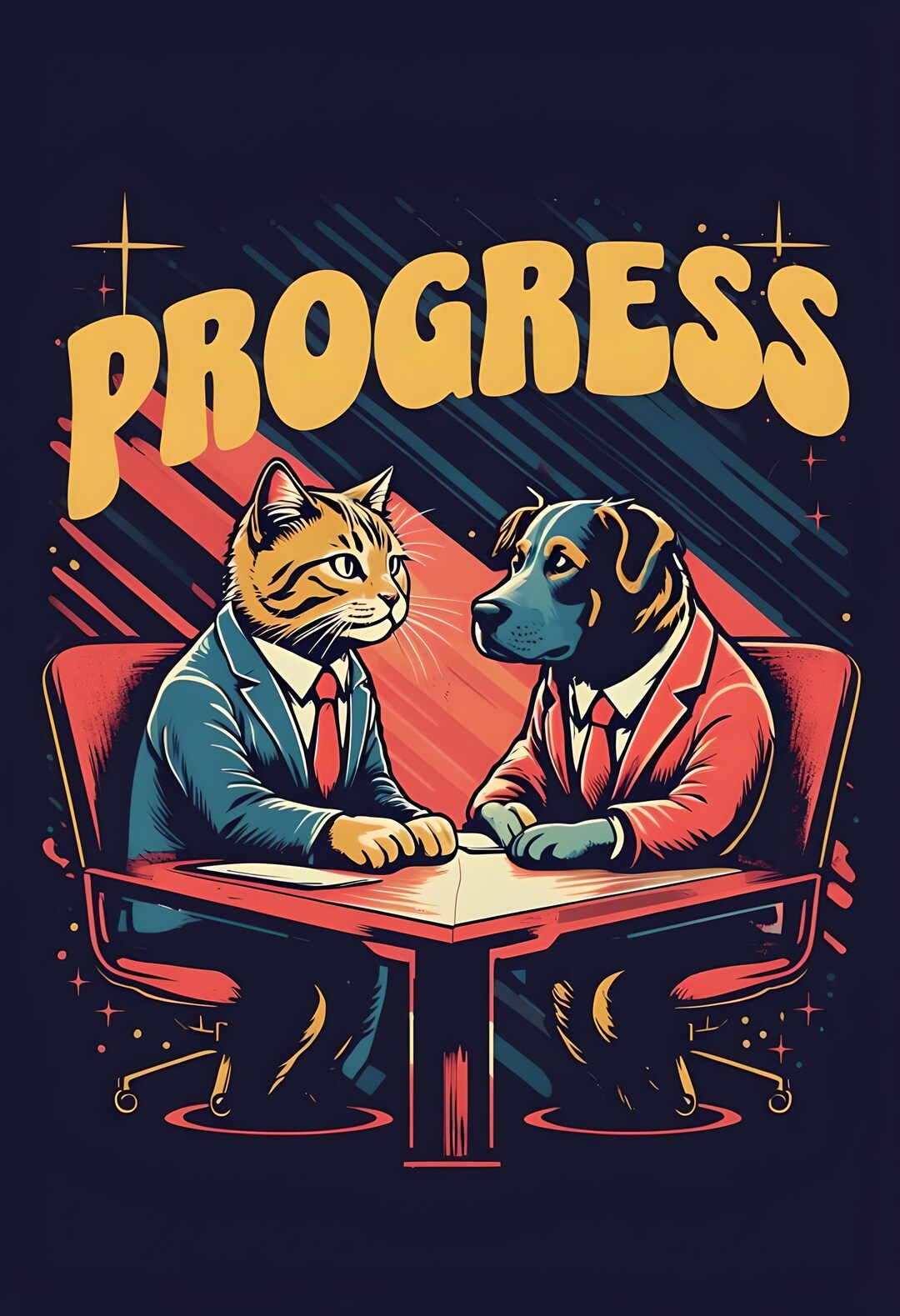 Cat and Dog Teamwork Poster - Etsy