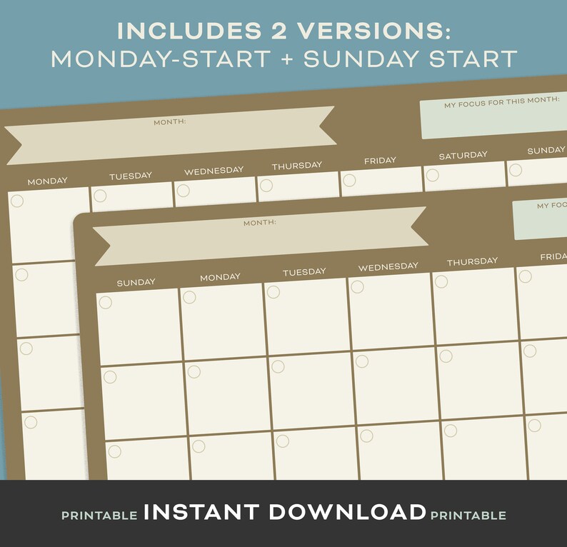 Blank Open Calendar Printable in Brown Retro Minimalist - Etsy