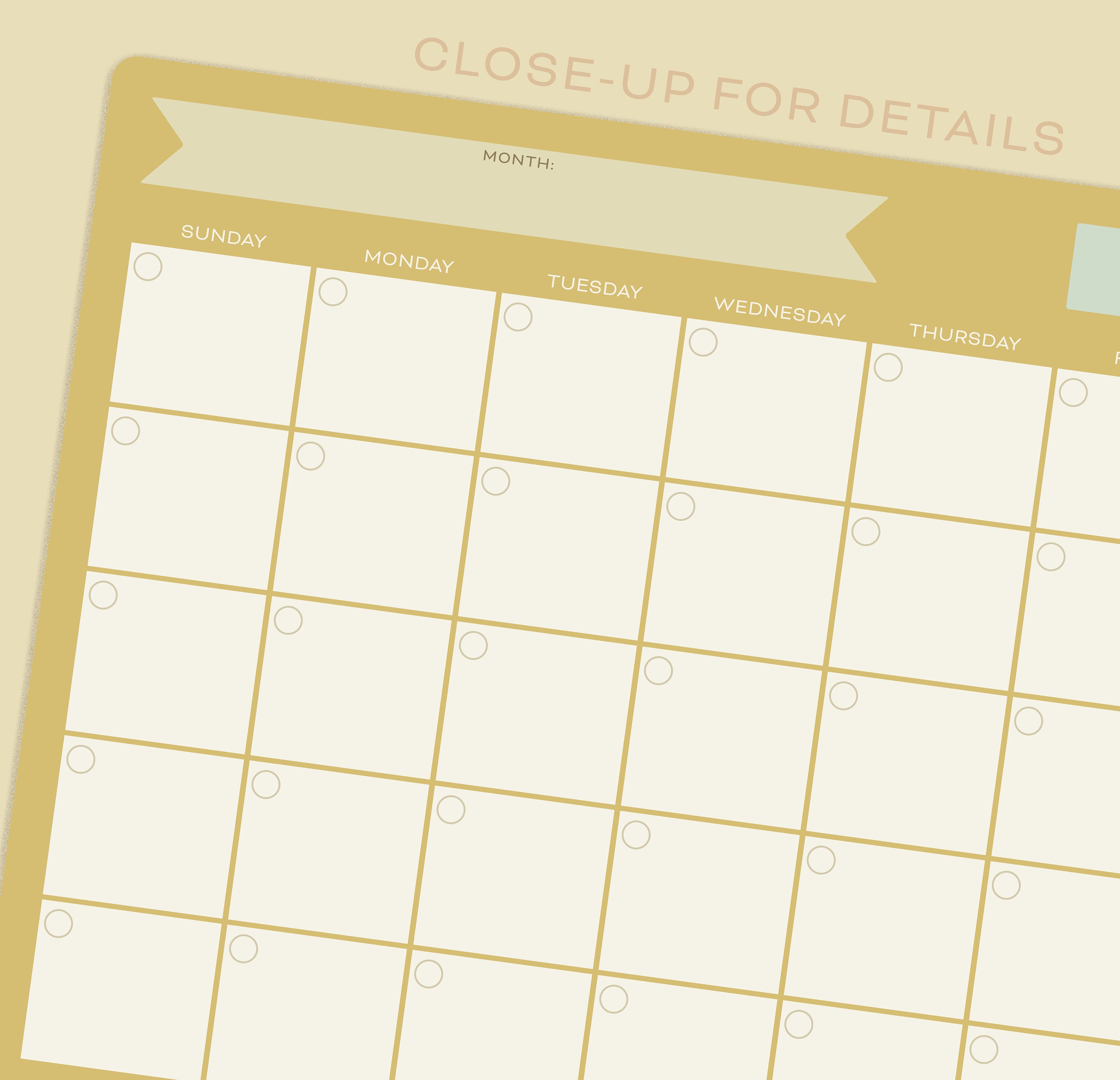Golden Yellow Blank Open Calendar Printable Retro Minimalist Cute ...