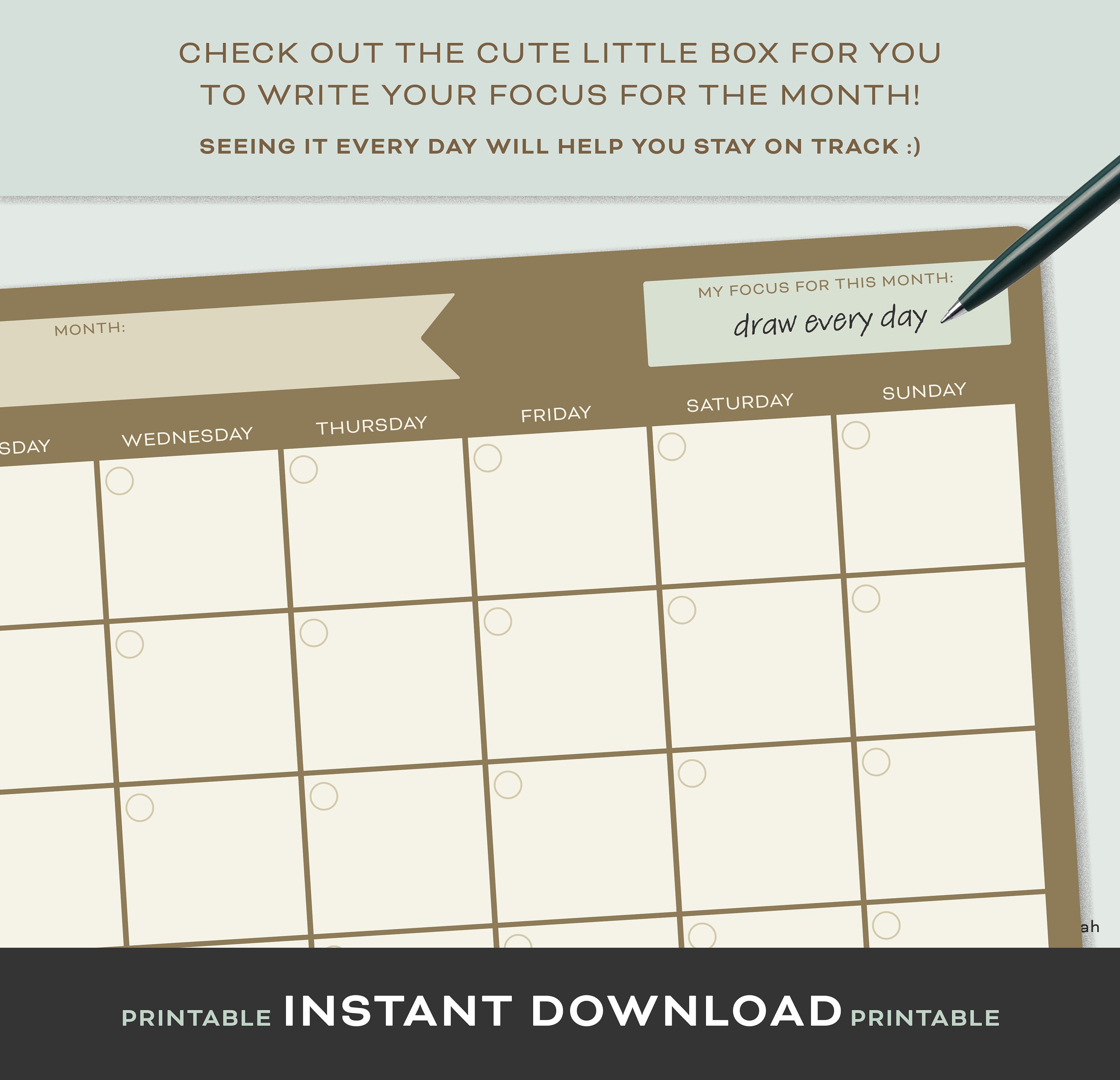 Blank Open Calendar Printable in Brown | Retro Minimalist | Cute Office ...