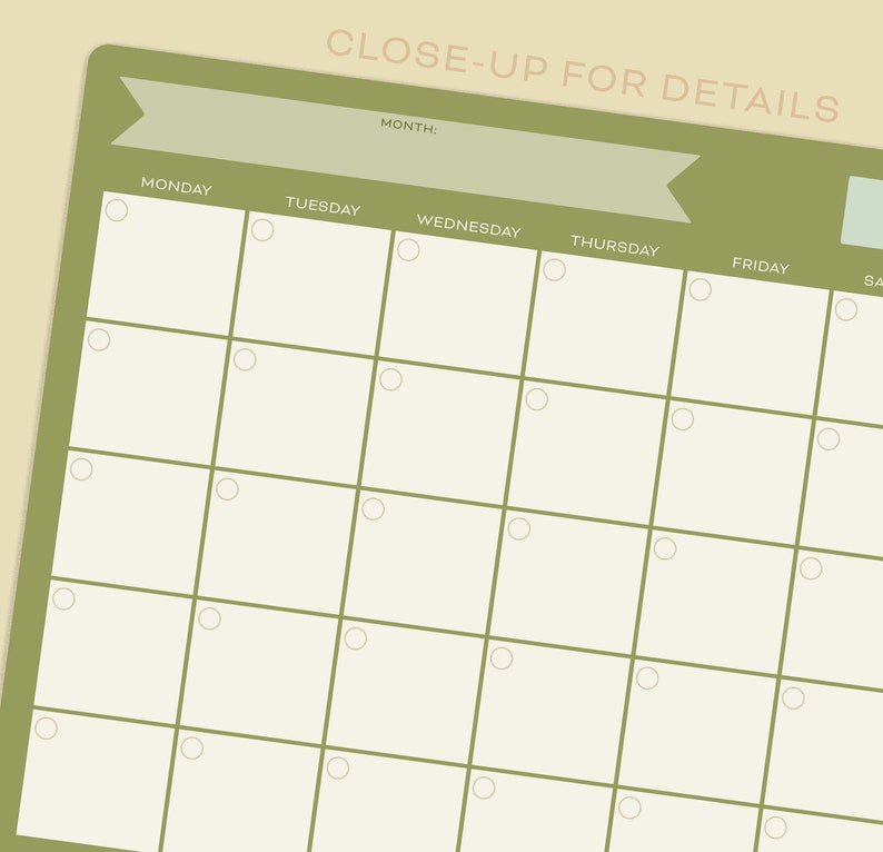 Matcha Green Blank Open Calendar Printable | Retro Minimalist | Cute ...